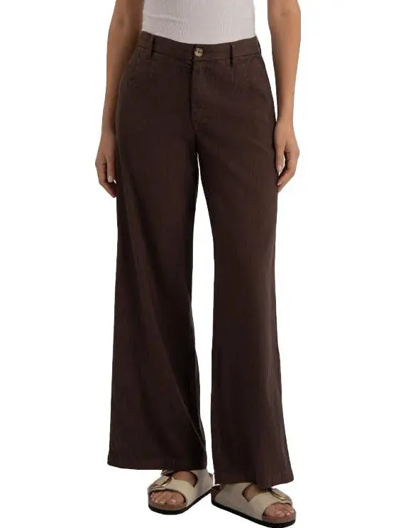 Kut From The Kloth High-waisted Wide Leg Linen-blend Pants - Chocolate