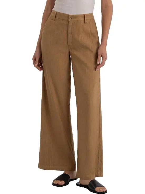 Kut From The Kloth High-waisted Wide Leg Linen-blend Pants - Wood