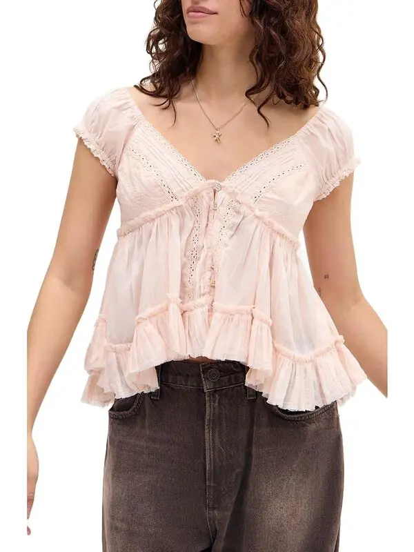 BDG URBAN OUTFITTERS Lace Trim Babydoll Top - Pink