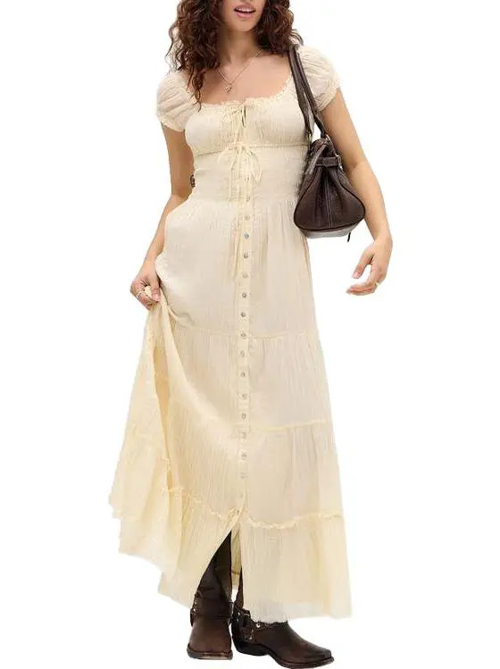 BDG URBAN OUTFITTERS Tiana Maxi Peasant Dress - Yellow