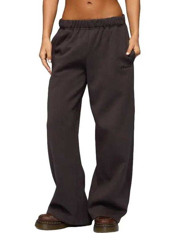 EDIKTED Low Rise Wide Leg Sweatpants - Dark-gray