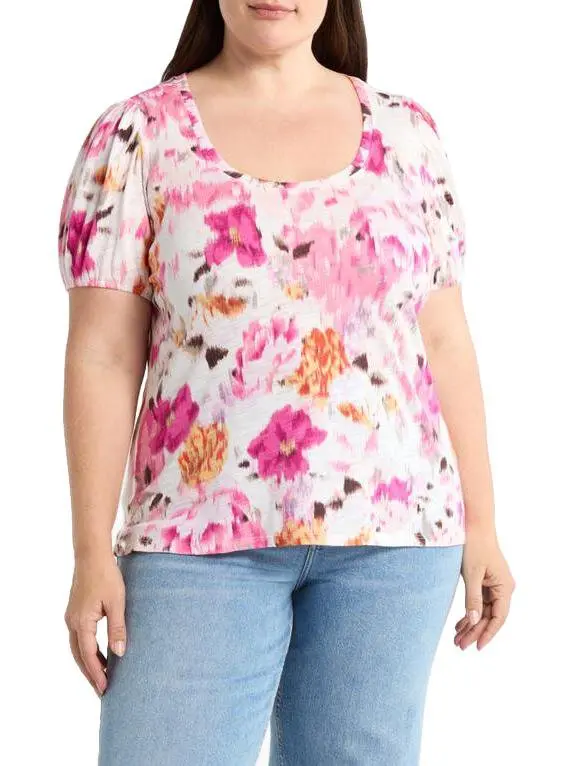LIVERPOOL Floral Puff Sleeve T-shirt - Pink Multi Floral