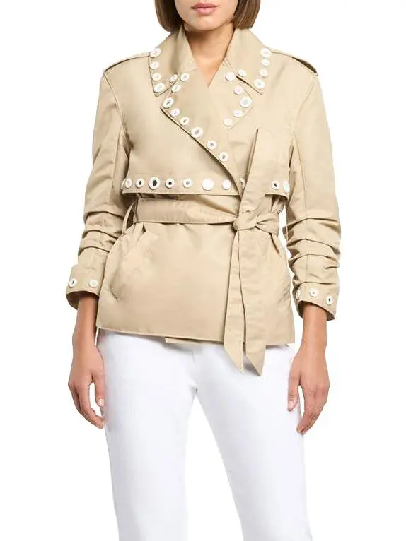 Cinq À Sept Crochet Mirrors Belted Jacket - Khaki/ivory