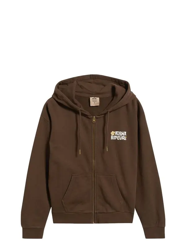 Rip Curl Aloha State Full Zip Relaxed Cotton Hoodie - Brown