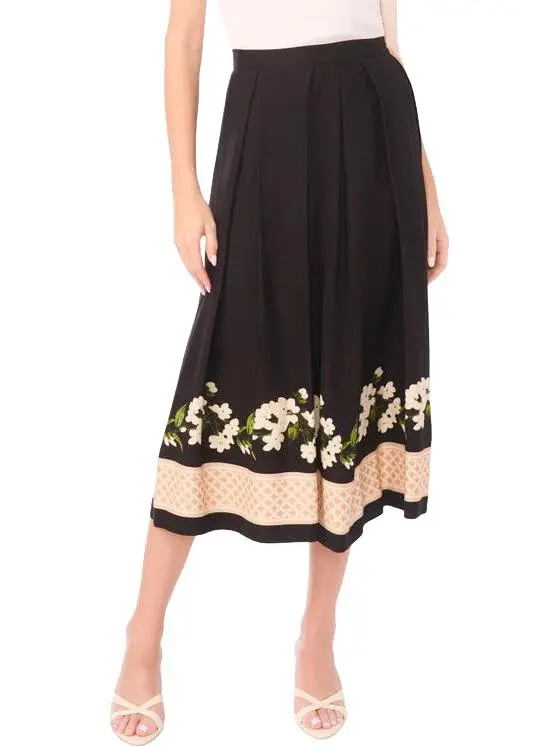 Ted Baker London Placed Print Pleated Skirt - Rich Black