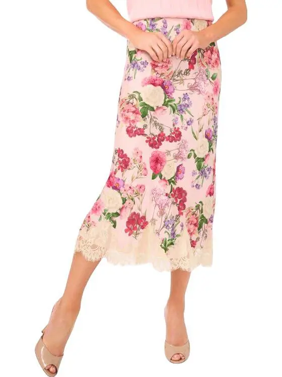 Ted Baker London Floral Skirt With Lace Trim - Cloud Pink