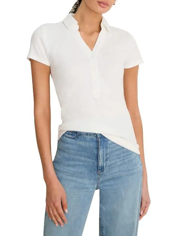 NIC+ZOE Perfect Knit Rib Polo - Paper White
