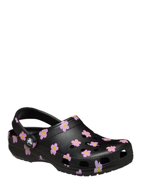 CROCS Flower Print Classic Clogs - Black