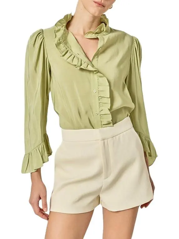 English Factory Ruffle-trimmed Blouse - Sage