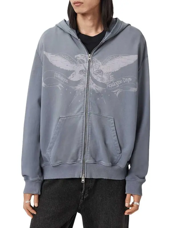 ALLSAINTS Aeterna Graphic Zip Hoodie - Slate Wash Blue