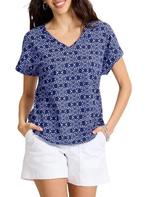 Tommy Bahama Floral Print V-neck Top - Coastline