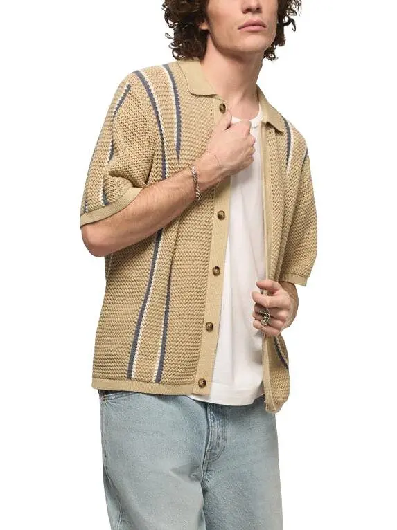 Lucky Brand Striped Cotton Button-up Sweater - Tidal Foam