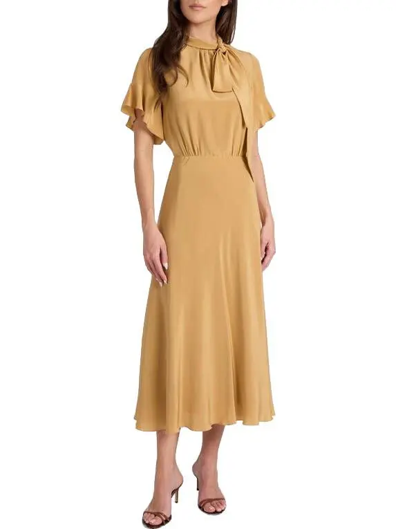 Santorelli Sabrina Silk Tie-neck Midi Dress - Dune Sand