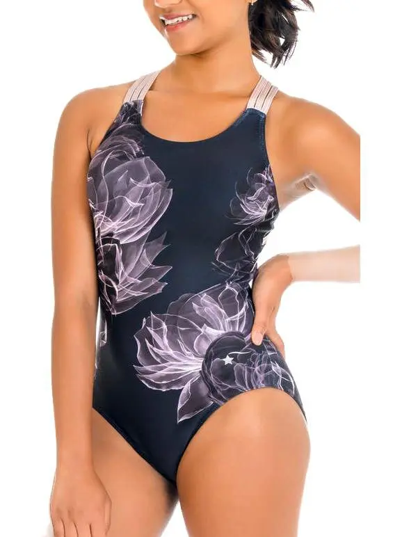 DESTIRA Strappy Leotard With Floral Print - Midnight Bloom