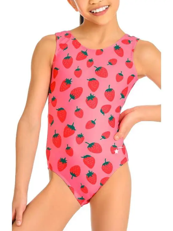 DESTIRA Printed Open Back Gymnastics Leotard With Scrunchie - Strawberry Fields