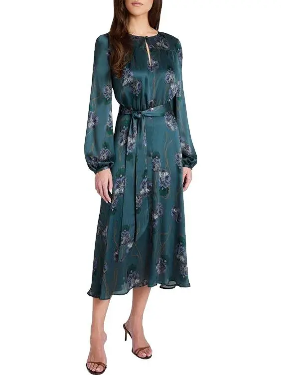 Santorelli Aubree Long Sleeve Printed Midi Dress - Steel Teal