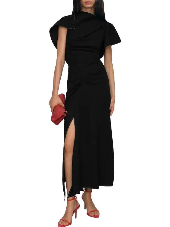 REISS Asymmetric Maxi Dress - Black