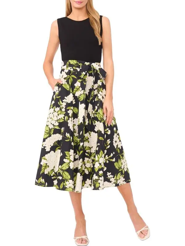 Ted Baker London Mixed Media Sleeveless Midi Dress - Rich Black