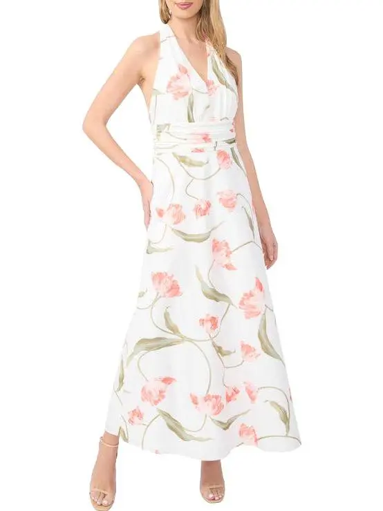 Ted Baker London Floral Halter Neck Cotton Maxi Dress - Ultra White