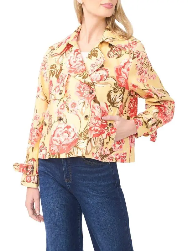 Ted Baker London Floral Print Linen Trench Coat - Creamed Corn