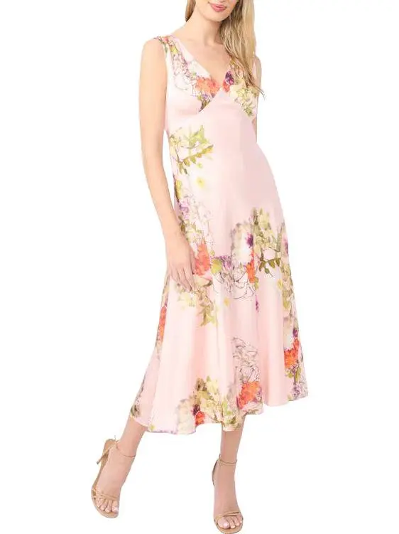 Ted Baker London Floral Satin Midi Dress - Cloud Pink