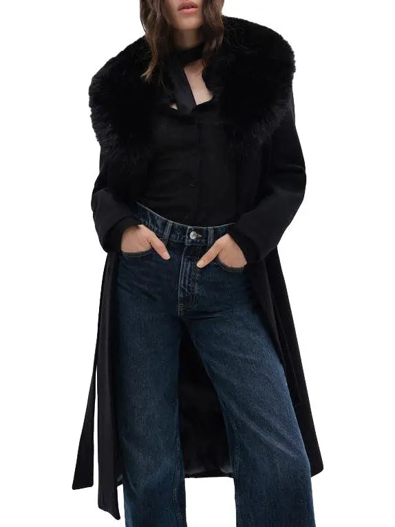 Mango Wool-blend Coat With Faux-fur Trim - Black