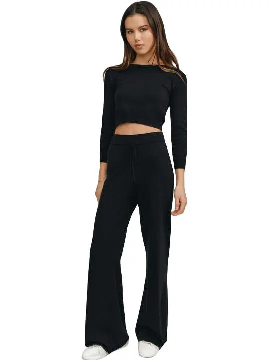 KATHRYN MCCARRON Alex Wide Leg Cashmere Pant - Black