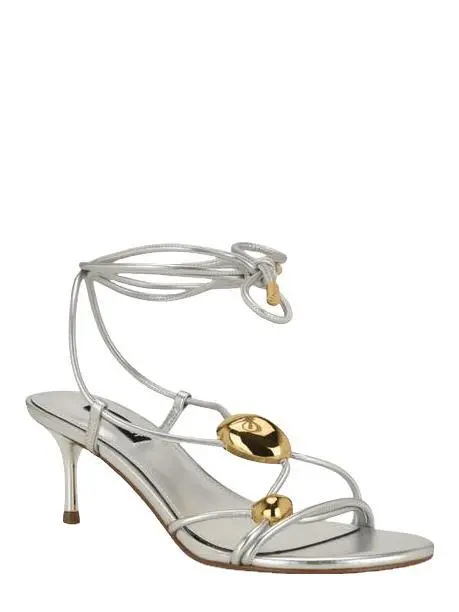 Nine West Greska Ankle Wrap Sandals - Silver