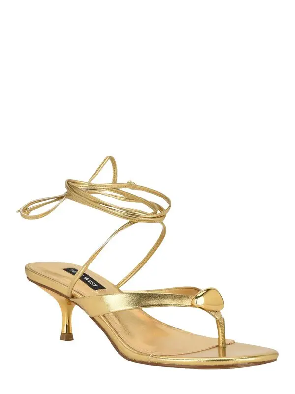 Nine West Ankle Wrap High Heel Sandals - Gold