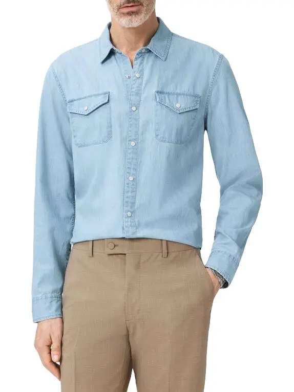 John Varvatos Marshall Coated Western Snap-up Shirt - Denim Heather