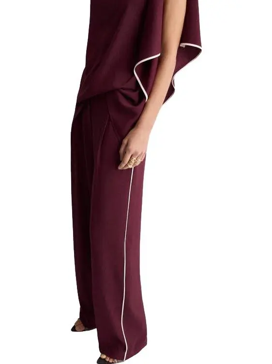Mango Contrast Stripe Straight Leg Pants - Burgundy/ecru