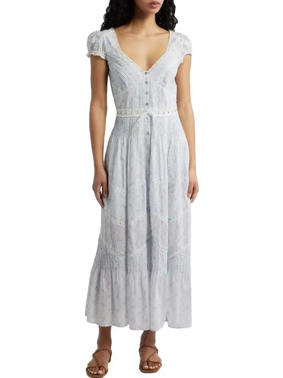 LoveShackFancy Aurela Lace Trim Maxi Dress - Chapparal Blue