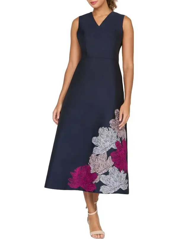 KAY UNGER Aria Floral Cocktail Dress - Dark Navy