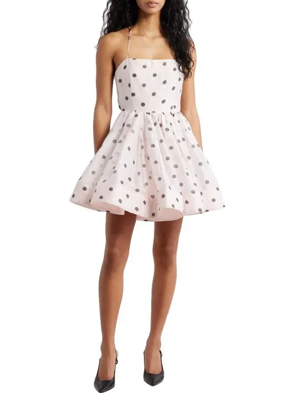 SONYA MODA Nancy Cutout Flared Mini Dress - Blush Polka Dots