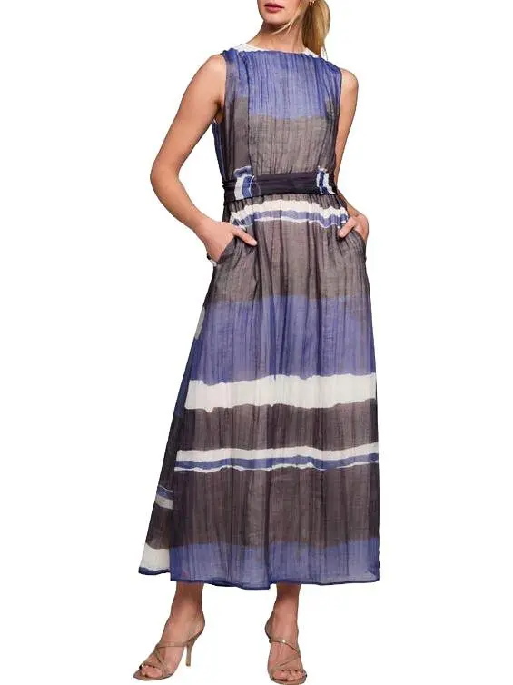 NIC+ZOE Luna Gallery Stripe Sleeveless Maxi Dress - Blue Multi