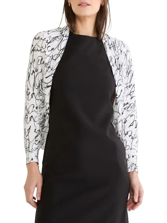 NIC+ZOE Printed Cotton-blend Shrug Cardigan - White Multi
