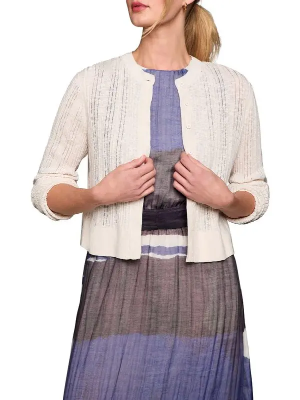 NIC+ZOE Pointelle Stitch Cotton-blend Cardigan - Coconut