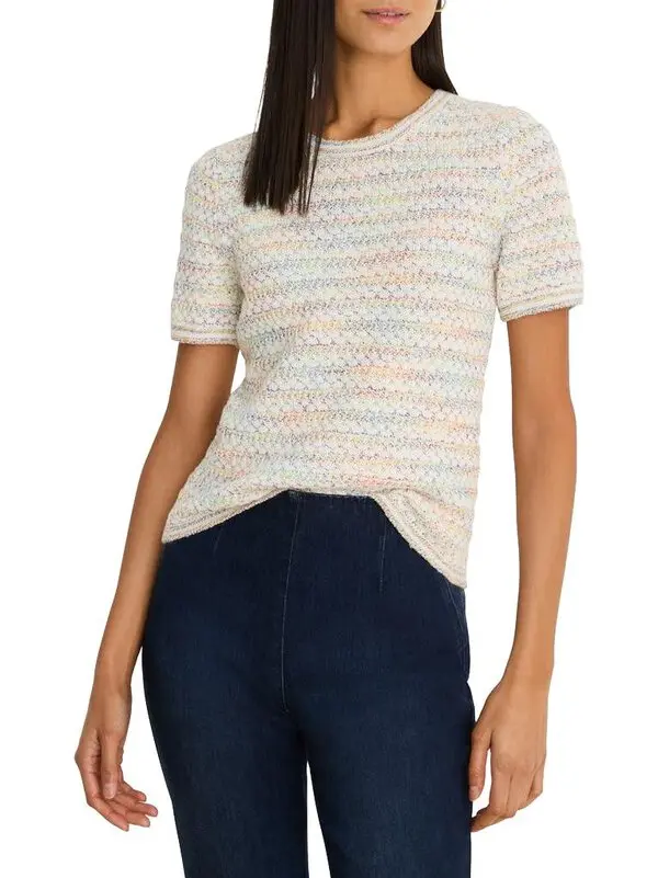 NIC+ZOE Palette Mix Cotton Blend Sweater Top - Green Multi