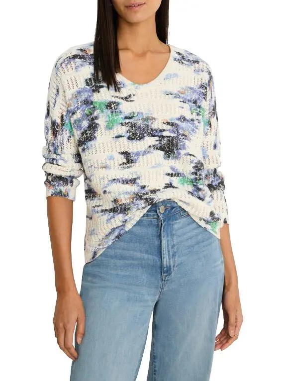 NIC+ZOE Pointelle V-neck Sweater - Blue Multi