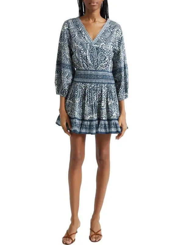 Ramy Brook April Mixed Print Cotton Minidress - Navy Dot