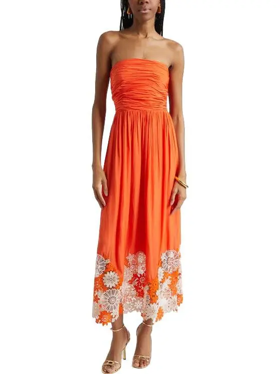 Ramy Brook Milani Strapless Lace-detailed Dress - Sunset Orange