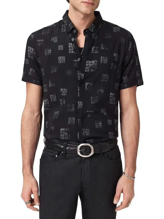 John Varvatos Loren Slim Fit Short Sleeve Button-up Shirt - Black