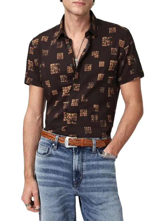 John Varvatos Loren Slim Fit Short Sleeve Button-up Shirt - Espresso