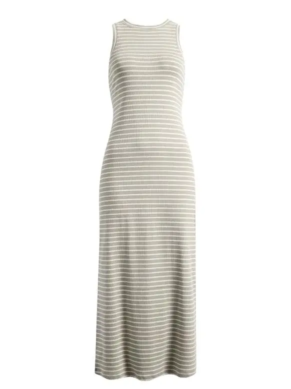 Nordstrom Stretch Microrib Tank Dress - Green- Ivory Rita Stripe