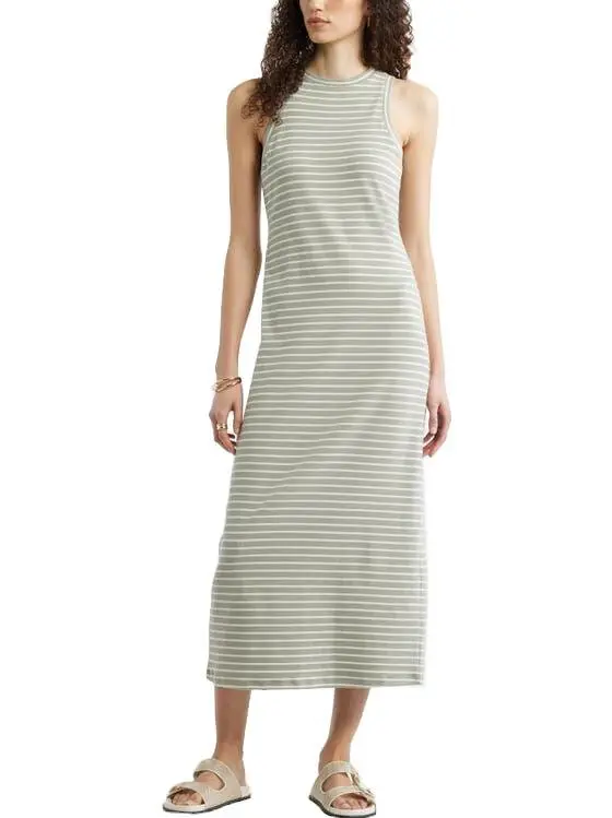Nordstrom Stretch Cotton Microrib Tank Dress - Green- Ivory Rita Stripe