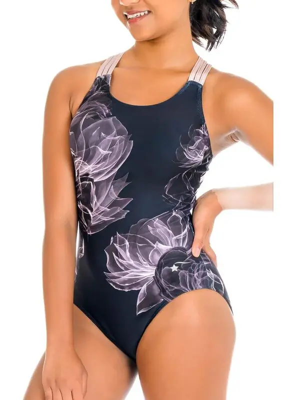 DESTIRA Floral Leotard With Woven Straps - Midnight Bloom