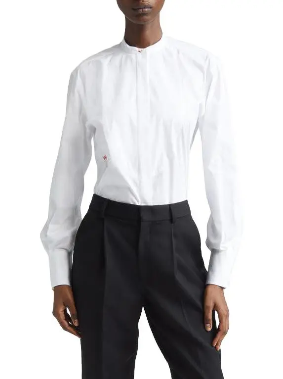 Victoria Beckham Bib Detail Cotton Poplin Shirt - White