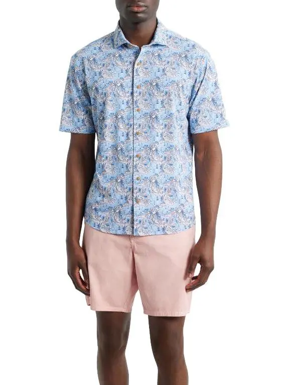 Johnnie-o Otto Tropical Print Knit Short Sleeve Button-up Shirt - Infinity