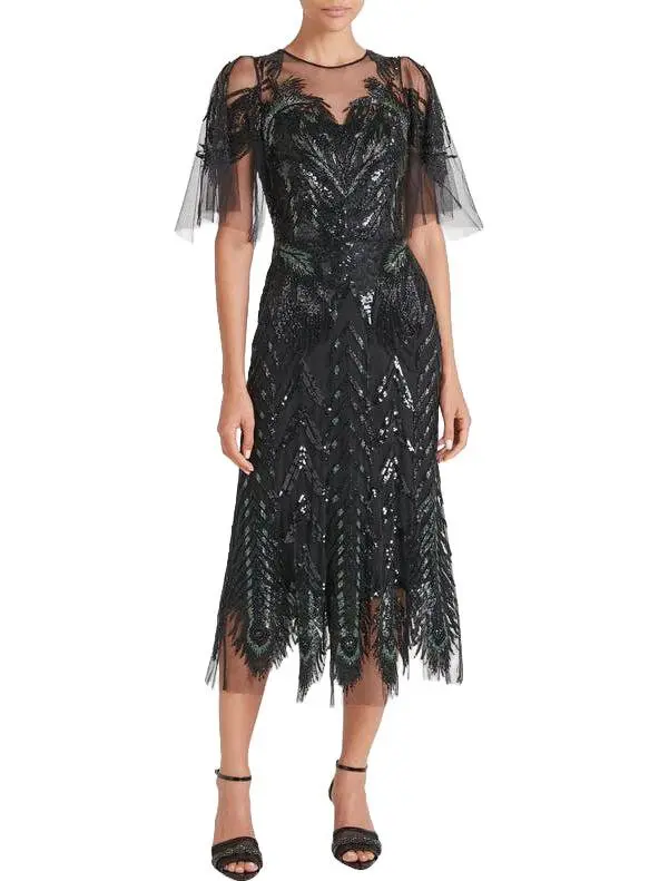 TEMPERLEY LONDON Peacock Embellished Midi Dress - Black