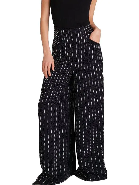 TEMPERLEY LONDON Villanelle Wide Leg Rhinestone Trousers - Black